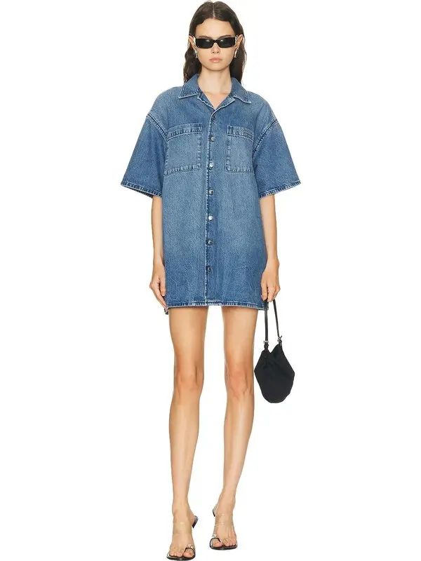 Alexander Wang Short Sleeve Boxy Shirt Dress - Vintage Marbled Blue
