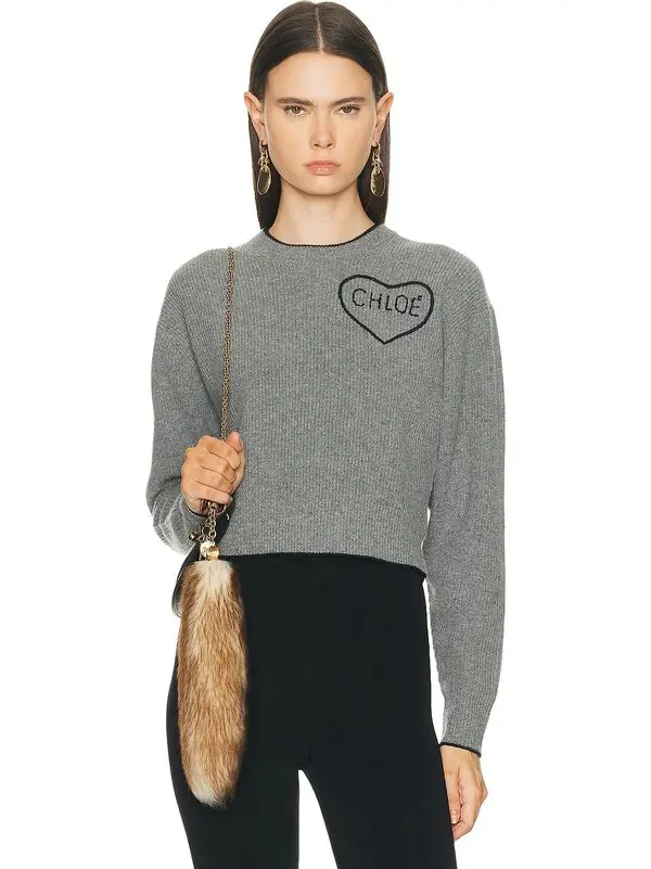 Chloé Embroidered Heart Logo Sweater - Divine Grey