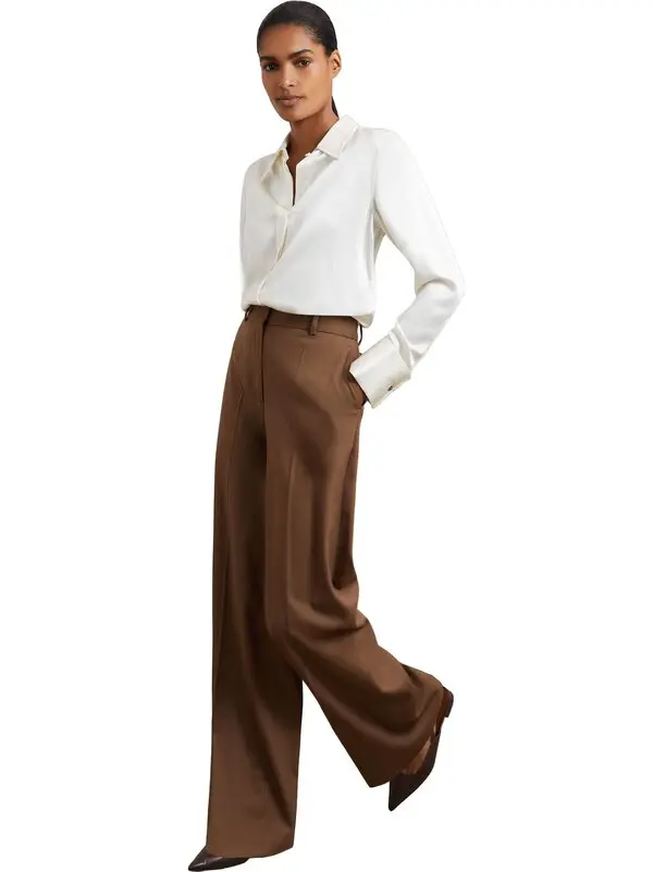 REISS Solene Wool-blend Wide-leg Suit Trousers - Tan