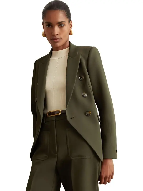 REISS Priya Twill Double-breasted Blazer - Green