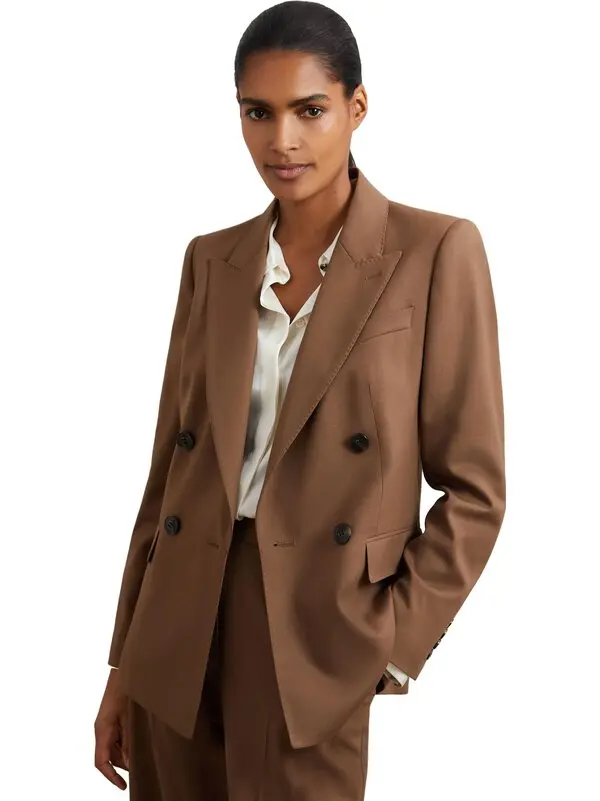 REISS Wool-blend Double-breasted Blazer - Tan