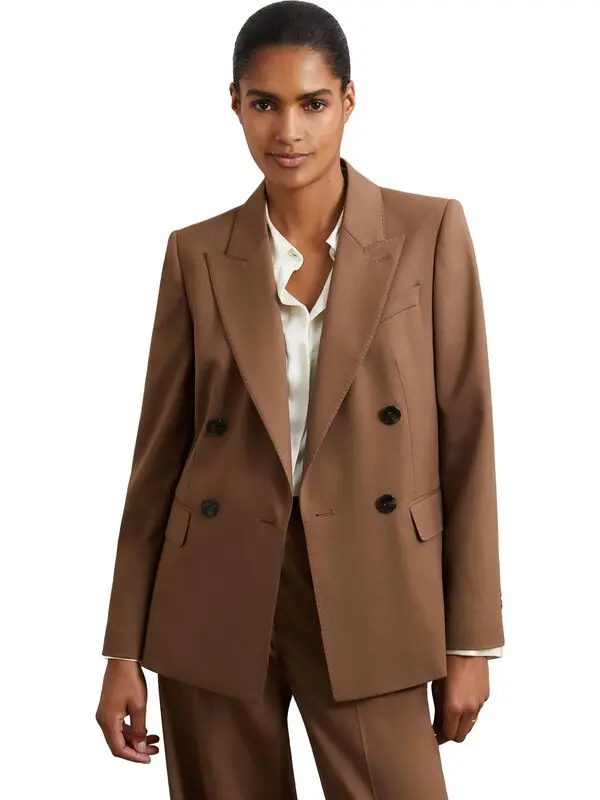 REISS Wool-blend Double-breasted Blazer - Tan