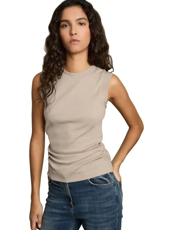 REISS Fine-rib Ruched Top - Camel