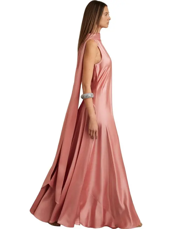 REISS Fae Satin Cape Maxi Dress - Pink