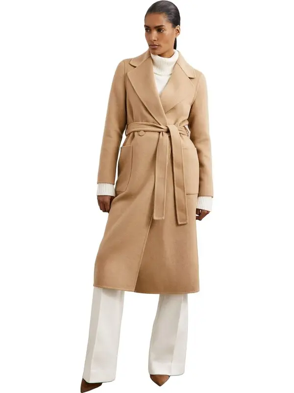 REISS Wool-blend Double-breasted Coat - Camel