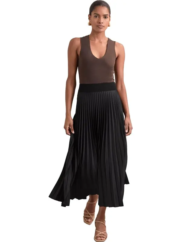 REISS Seren Pleated Midi Skirt - Black
