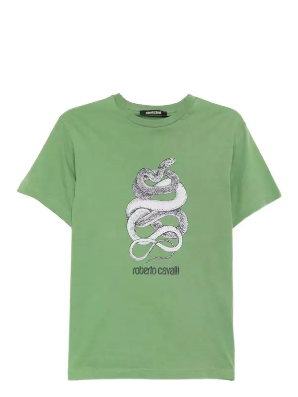 Roberto Cavalli Graphic-print Cotton T-shirt - Green