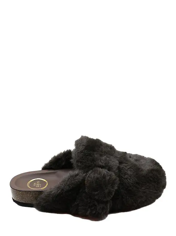 SOLEI SEA Aspen Faux Fur Buckle Slippers - Brown