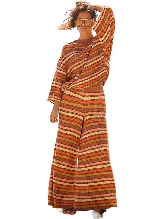 Free People Striped Knit Sweater Set - Cinnamon Combo