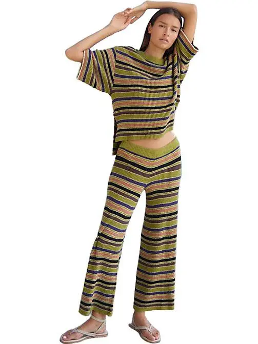 Free People Striped Knit Sweater Set - Citron Combo