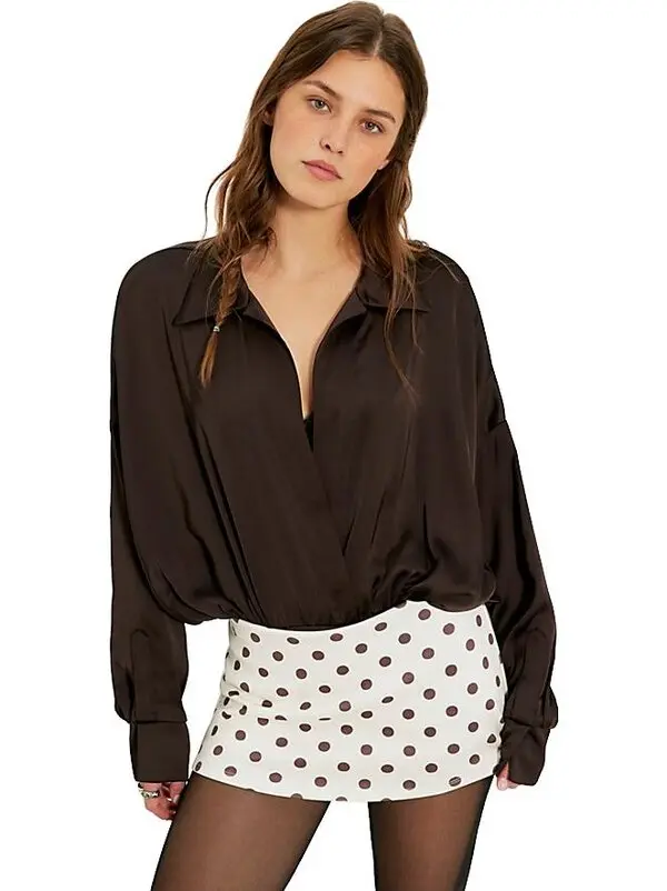 GEEL Aria Printed Skort - White And Brown Poilka Dot