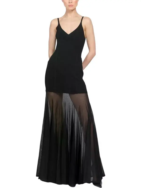 Brandon Maxwell V-neck Sheer Dress - Black