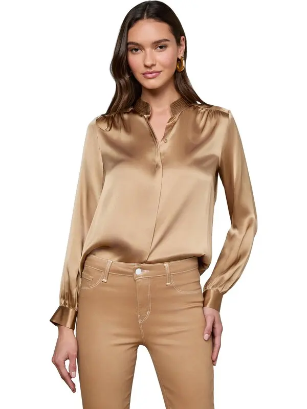 L'Agence Bianca Silk Blouse - Chai Latte