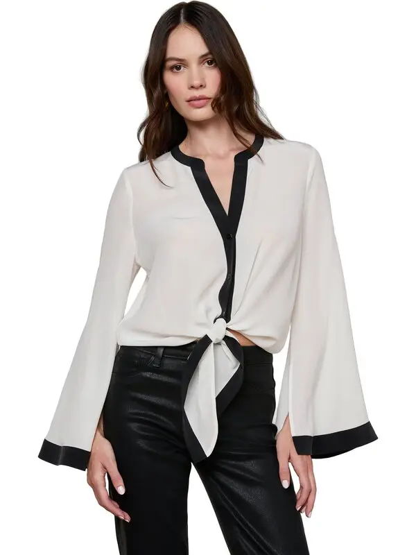 L'Agence Charlize Silk Blouse - Ivory/black