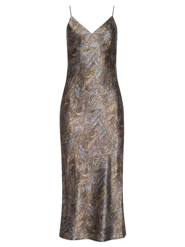 L'Agence Seridie Silk Slip Midi Dress - Neutral/blue Ditsy Paisley