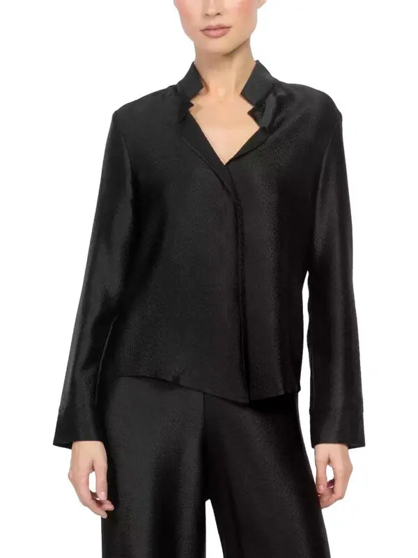 PETER COHEN Open Collar Long-sleeved Top - Black