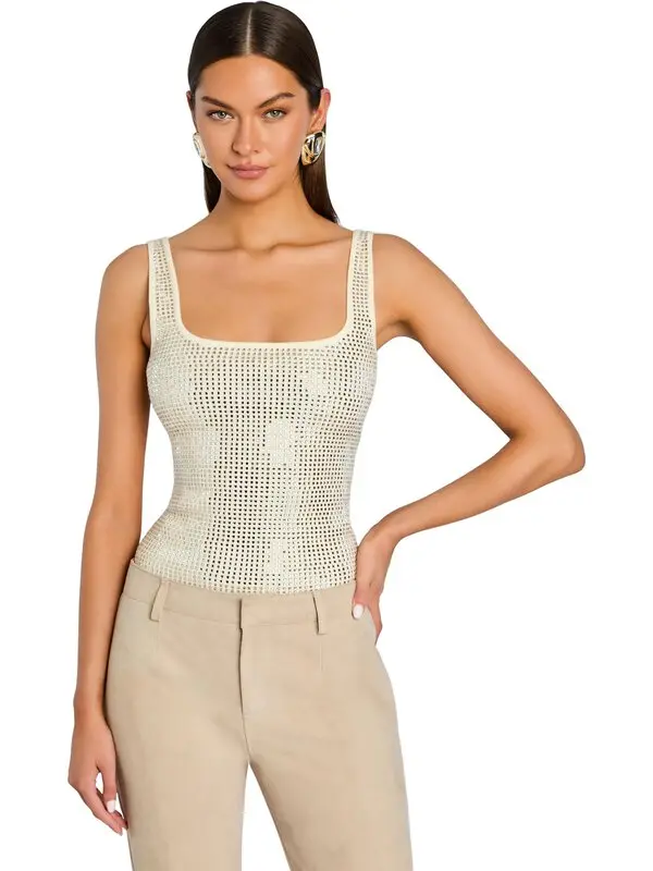 Retrofete Marzia Embellished Top - Winter White/champange