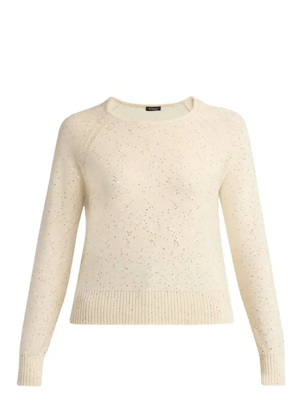 Kiton Cashmere Paillette Crewneck Sweater - Cream Whit