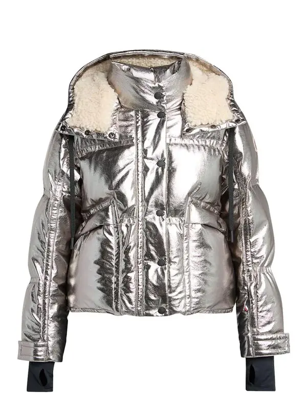 Moncler Calaque Metallic Hooded Down Ski Jacket - Silver