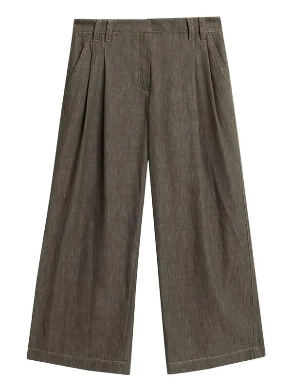 Brunello Cucinelli Denim-effect Linen Wide-leg Jeans - Olive Green