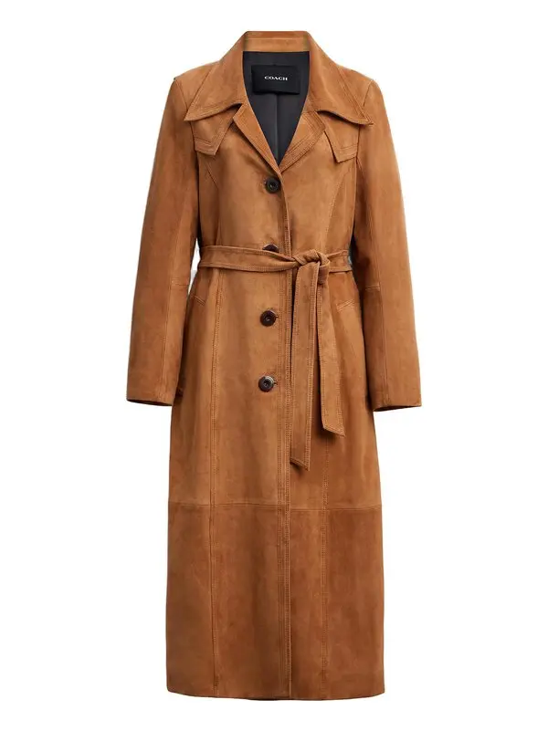 COACH Suede Trench Coat - Tan