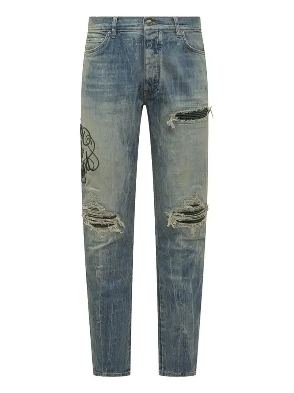 Amiri Slim Jeans With Rips And Embroidery - Blue