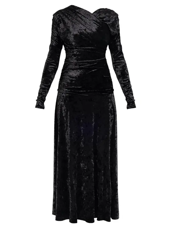 GANNI Velvet Midi Dress With Draping - Black