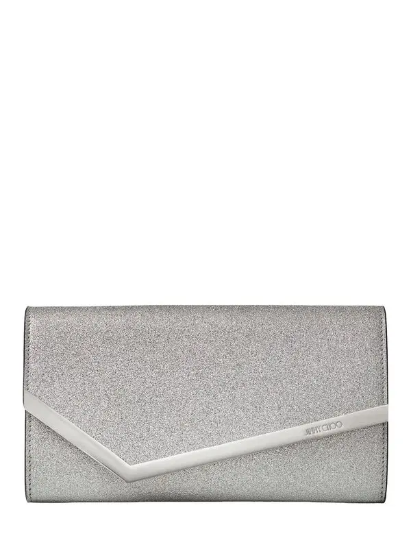 JIMMY CHOO Emmie Glitter Leather Clutch - Silver