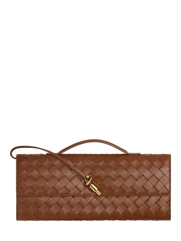 Bottega Veneta Intrecciato Leather Andiamo Clutch - Brown