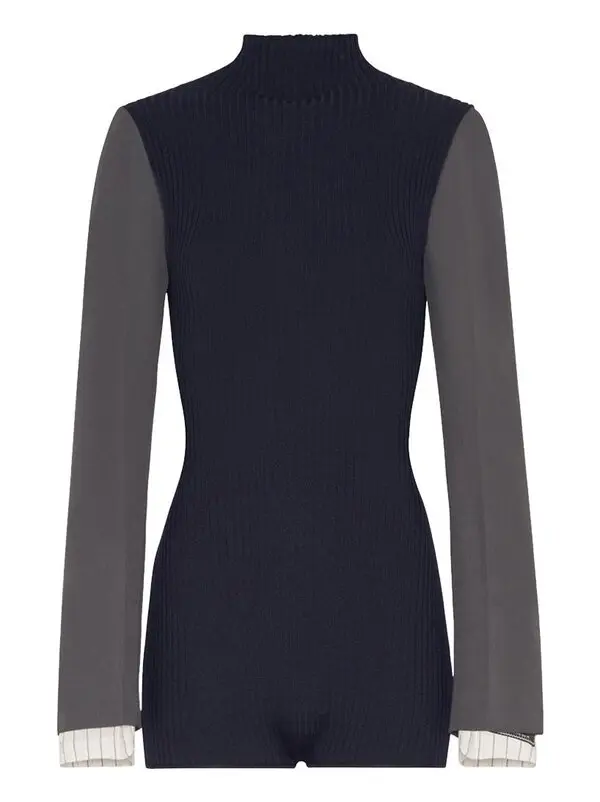 Jean Paul Gaultier Merino Wool Bodysuit With Tailored Sleeves - Navy