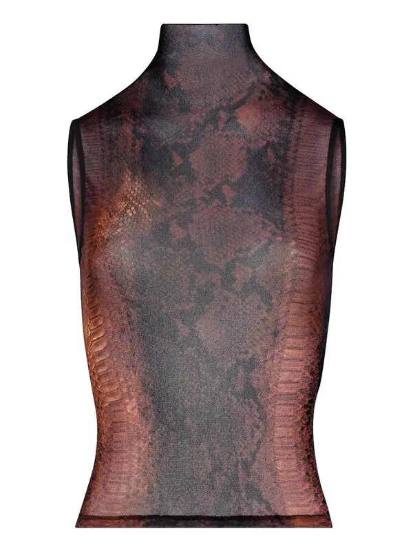 Jean Paul Gaultier Mesh Python Print Tank Top - Brown