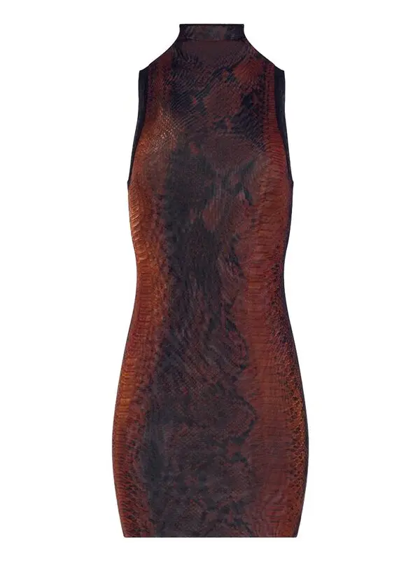 Jean Paul Gaultier Mesh Python Print Short Dress - Brown