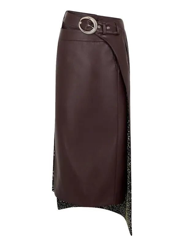 Rabanne Double Layer Faux Leather Midi Skirt - Brown