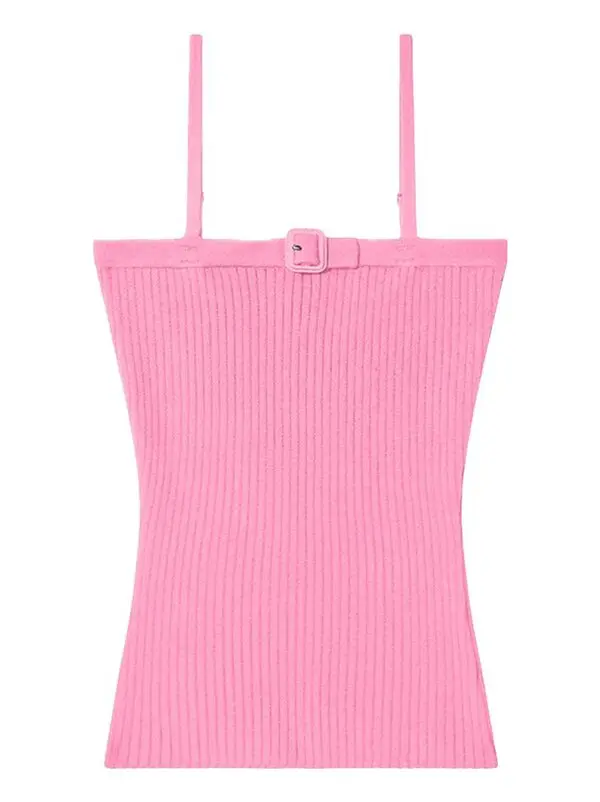 COURRÃ¨GES Buckle Rib Knit Top - Pink