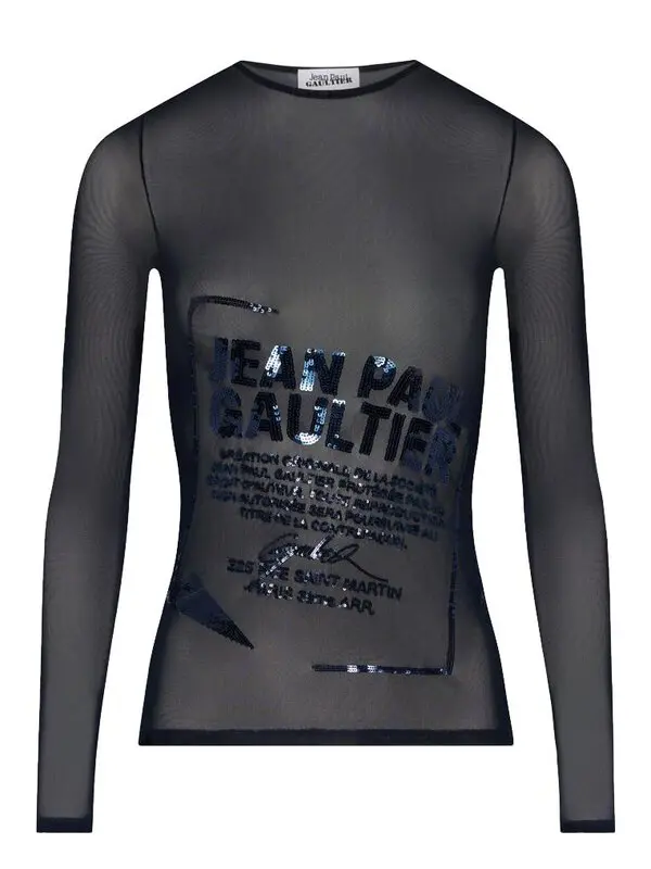 Jean Paul Gaultier Sheer Mesh Long Sleeve Top - Navy