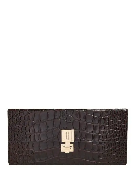 TOM FORD Croc Embossed Patent Leather East/west Box Clutch - 1b087 Espresso