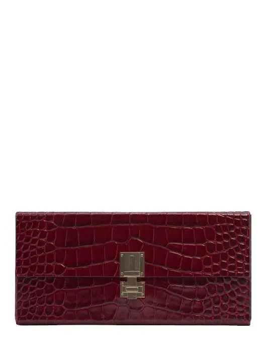 TOM FORD Croc Embossed Patent Leather East/west Box Clutch - 1r008 Ruby Red
