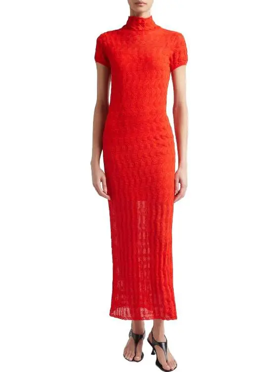 Proenza Schouler Geometric Jacquard Knit Midi Dress - Vermillion
