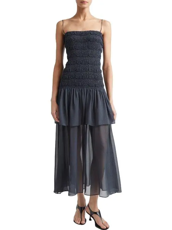 Proenza Schouler Michal Smocked Midi Dress - Dark Navy