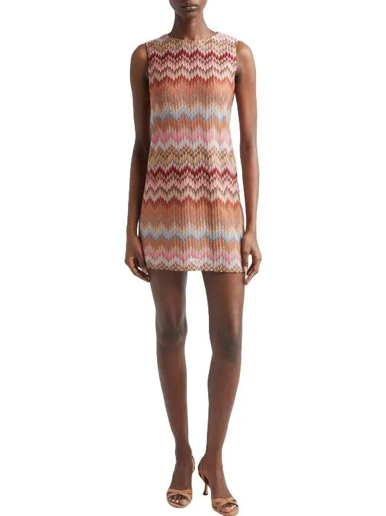 Missoni Chevron Stripe Sleeveless Knit Minidress - Multi Green Camel White Pink