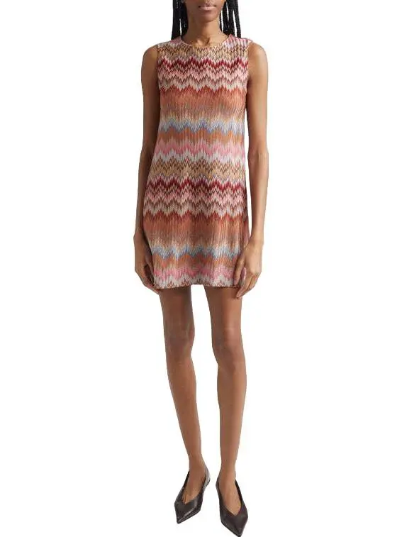 Missoni Chevron Stripe Sleeveless Knit Minidress - Multi Green Camel White Pink