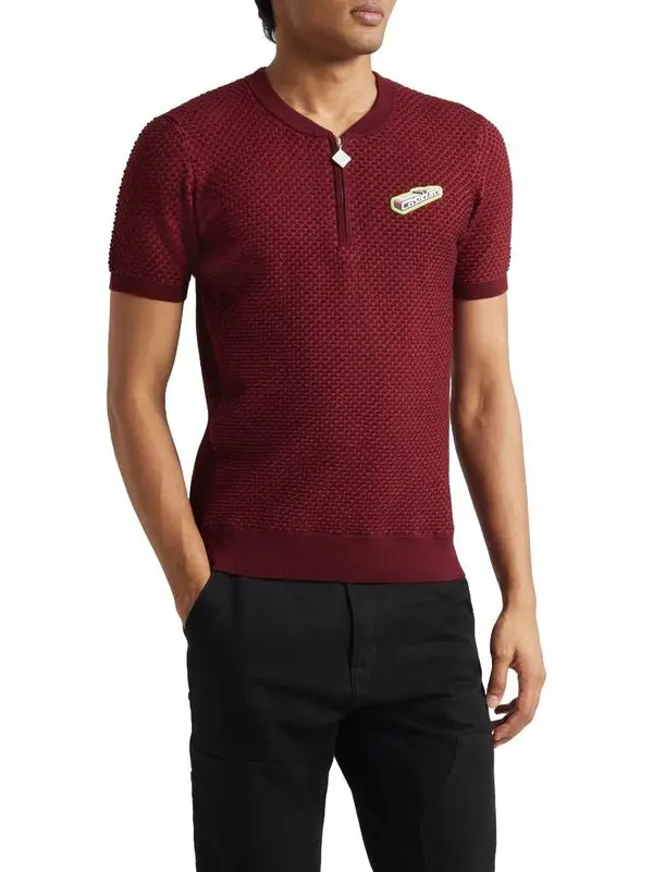 Casablanca Bubble Jacquard Quarter Zip Polo - Burgundy