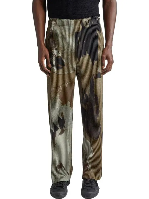 Issey Miyake Pleated Painted Stone Print Pants - Brown
