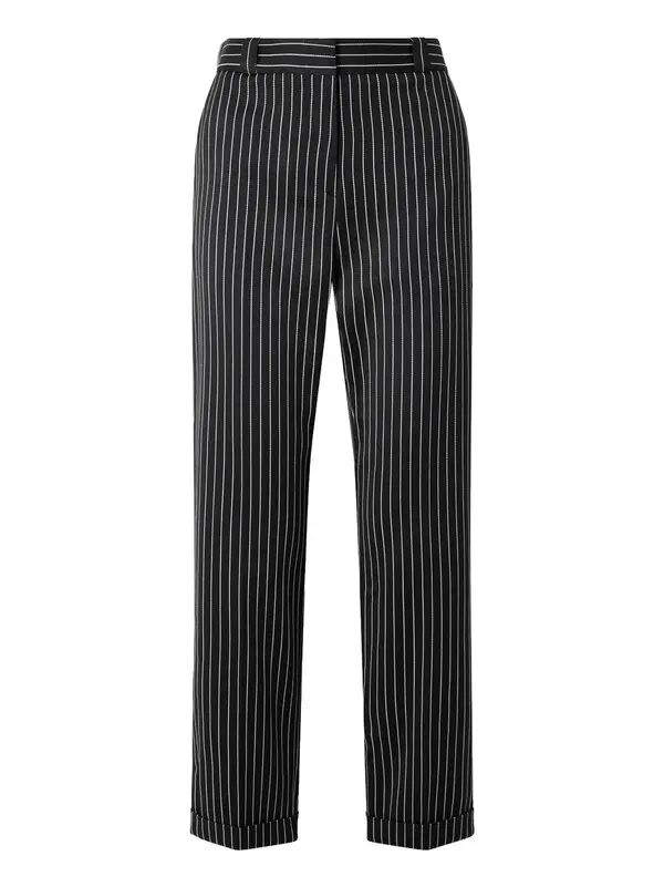TOM FORD Pinstriped Wool And Cotton-blend Trousers - Black