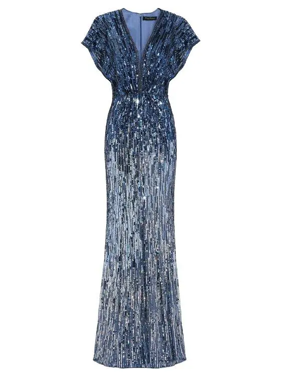 Jenny Packham Dusk Sequin-embellished Gown - Denim