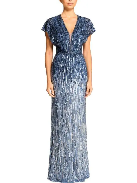 Jenny Packham Dusk Sequin-embellished Gown - Denim