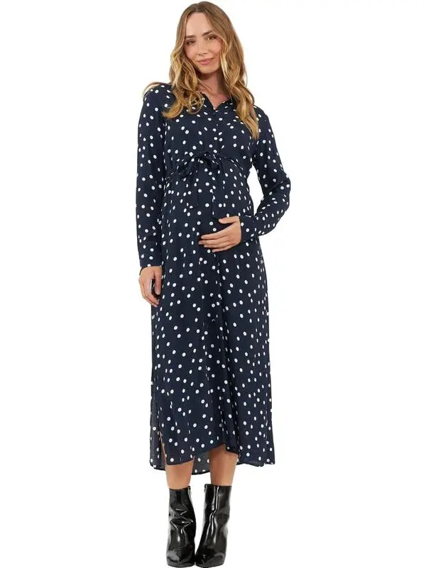 RIPE MATERNITY Spot Shirt Dress - Navy/white