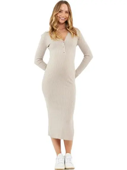 RIPE MATERNITY Knit Polo Dress - Natural