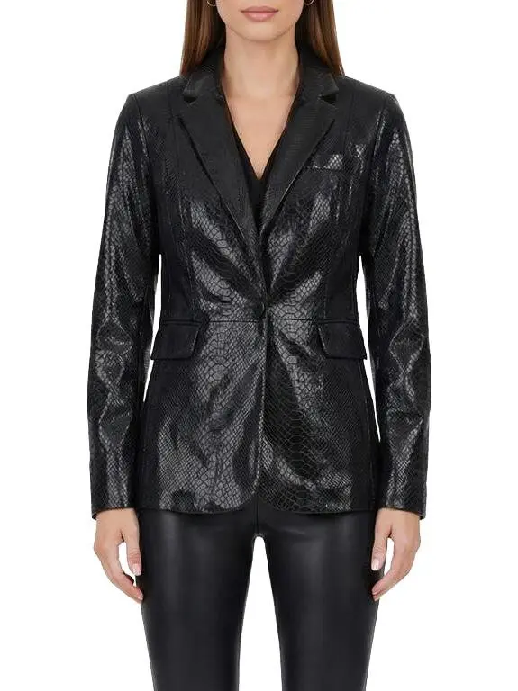 Gorski Genuine Metis Suede Python Printed Single Breasted Blazer - Black