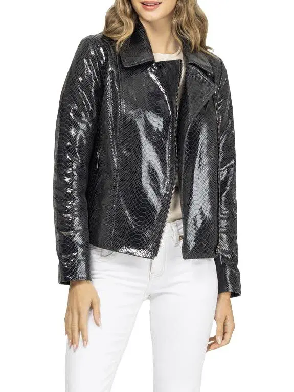 Gorski Metis Suede Python Printed Moto Zip Jacket - Anthracite
